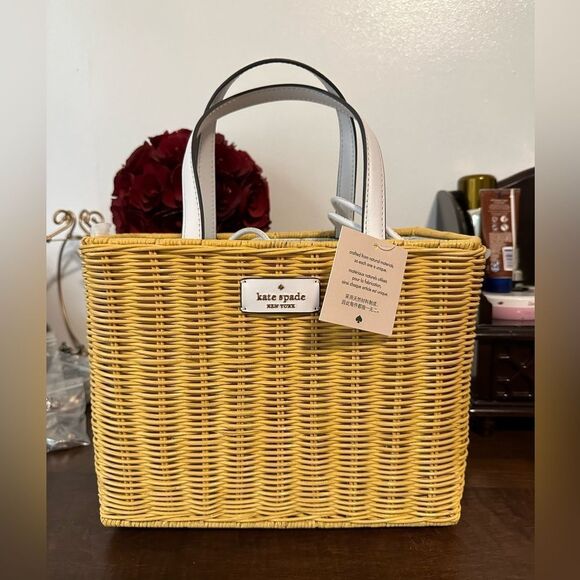 kate spade | Bags | Nwt Kate Spade Samnatural Wicker Lemon Zest Medium ...